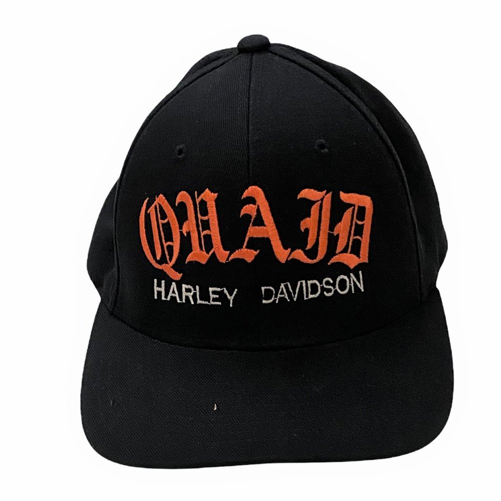 Quaid Harley Davidson Black Cap Hat Orange & White Em… - Gem